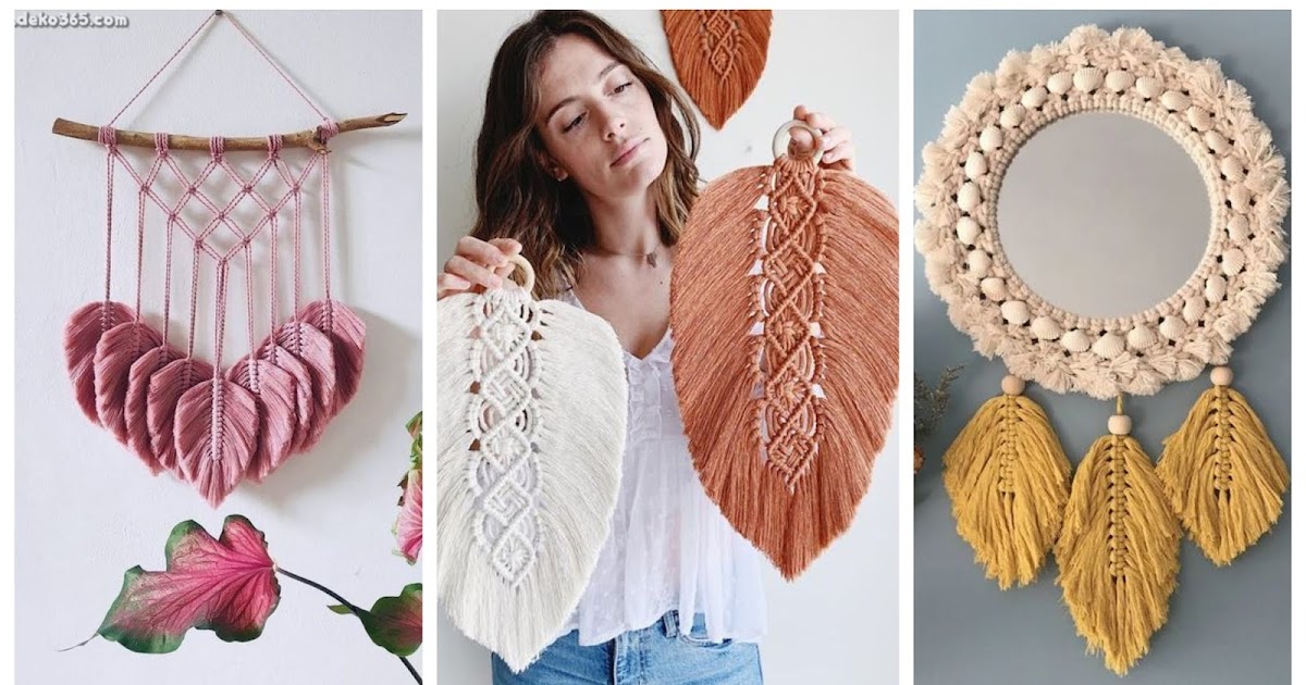Para la pared macrame decorativo con plumas y hojas ~ Mimundomanual