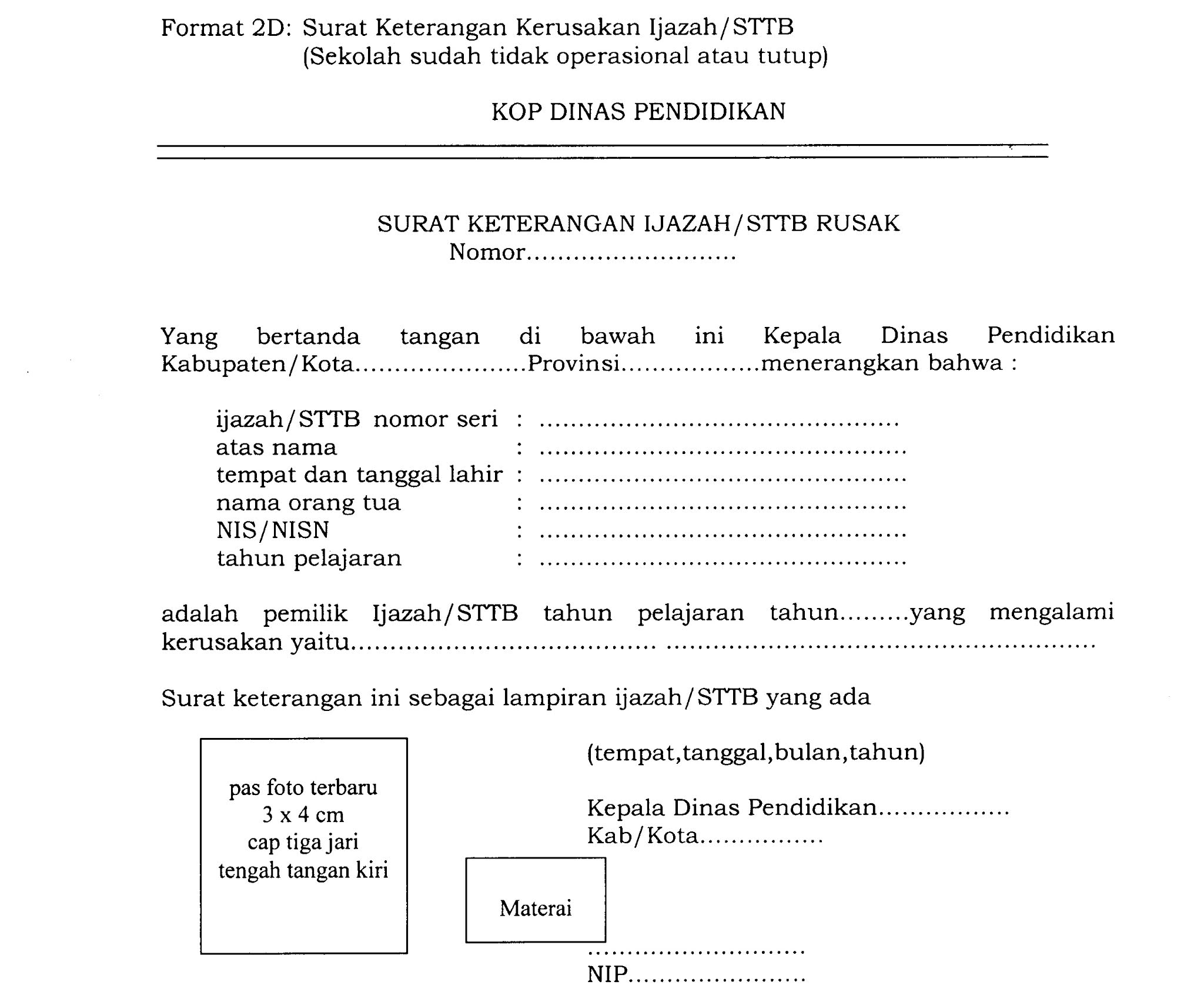 Format Surat Keterangan Pengganti Ijazah/STTB Jenjang Pendidikan Dasar ...