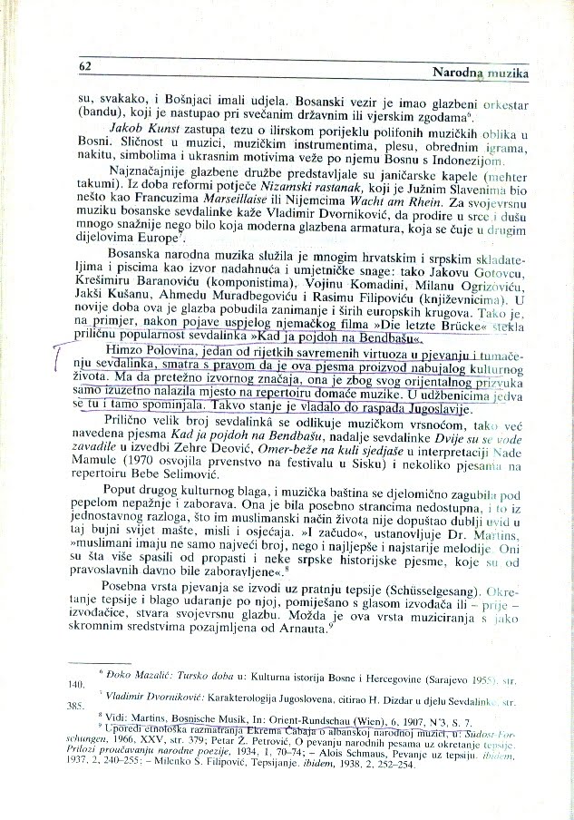 SEVDALINKE: Narodna muzika. U: Smail Balić: Kultura Bošnjaka ...