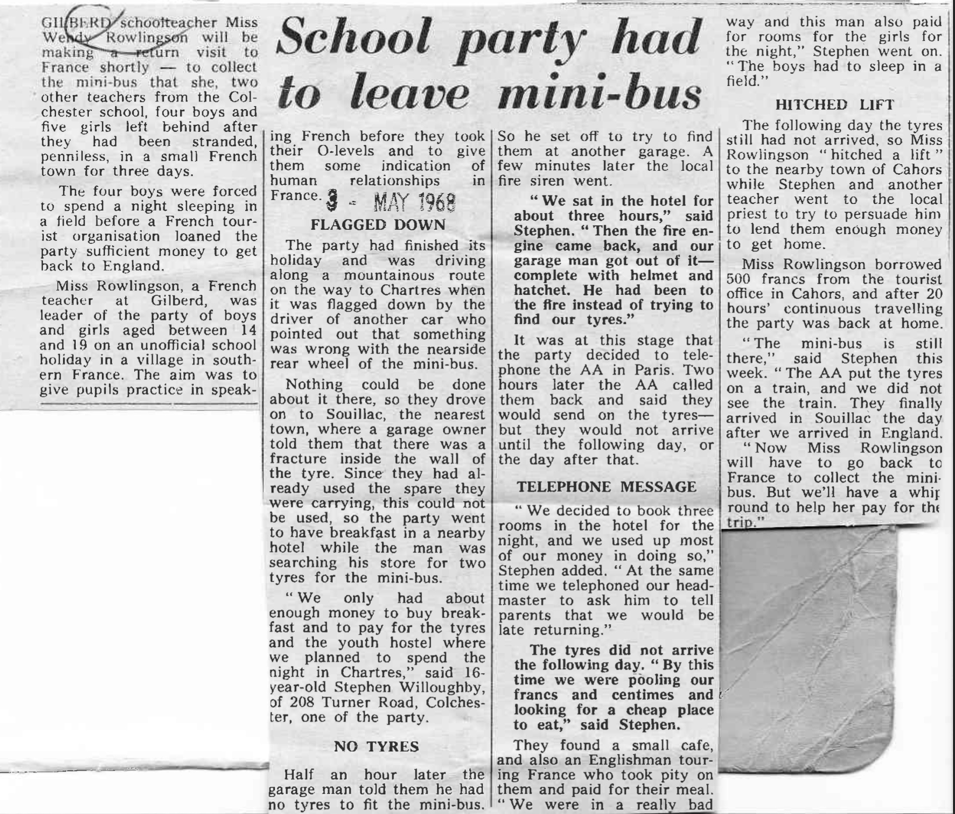 Gilberd School Teachers and Students Stranded in France in 1968