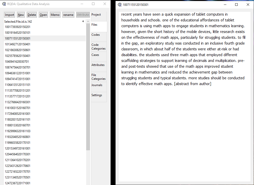 Importing excel-based data into RQDA for a literature review