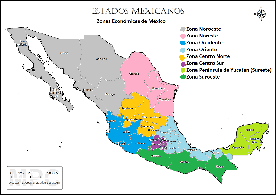 Zonas Económicas de México, y sus principales actividades.