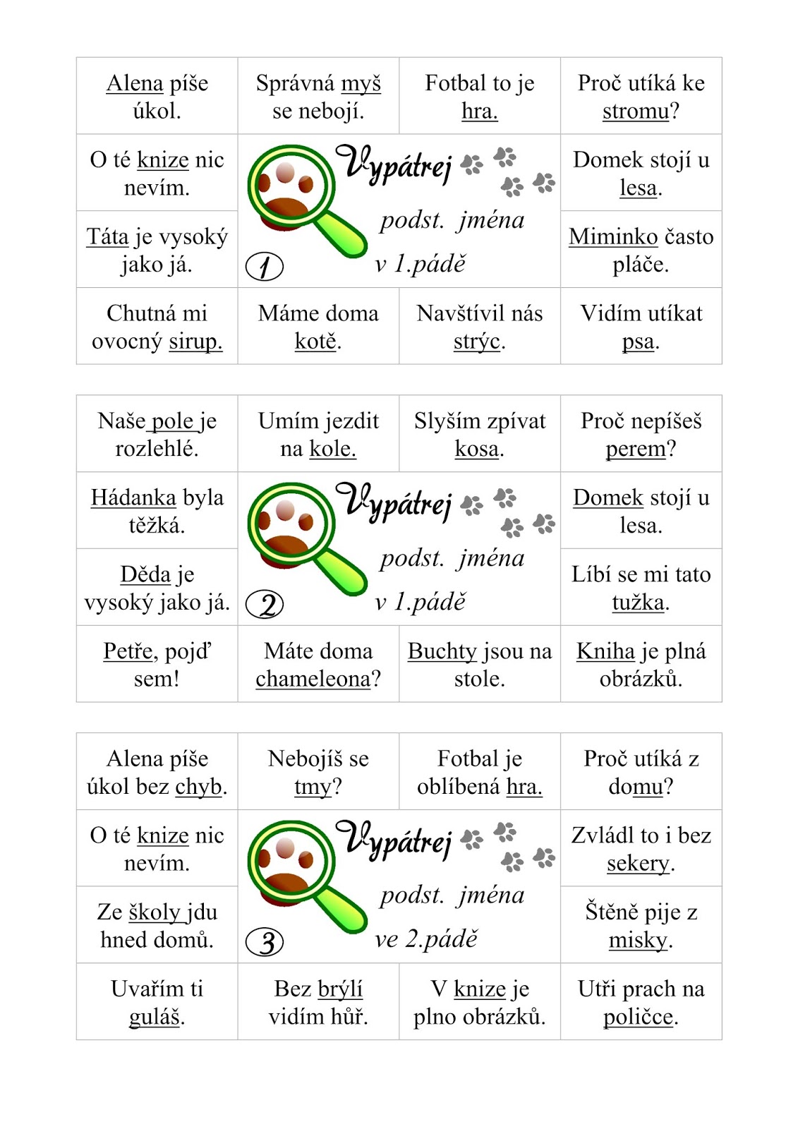 Školní hrátky: Pády podstatných jmen + písemné sčítání