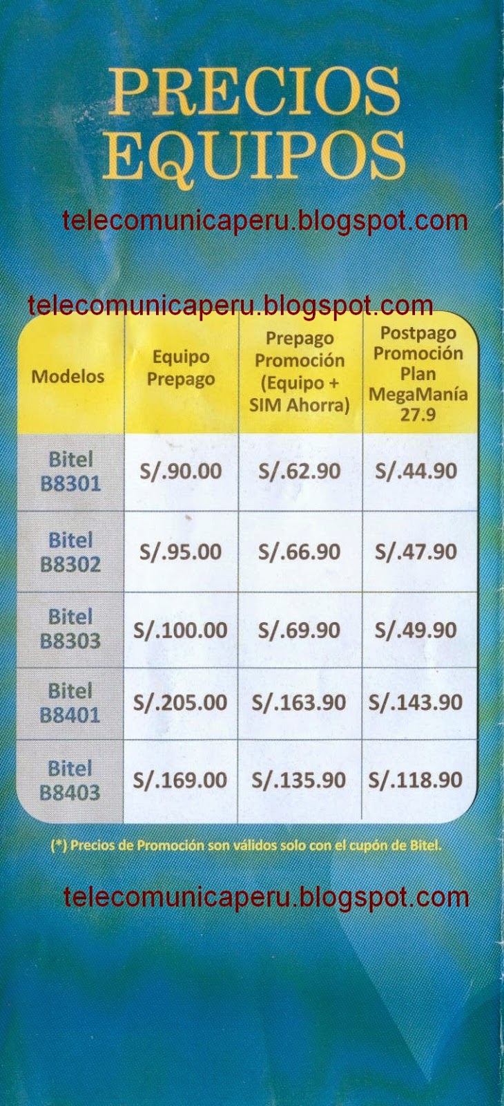 Telecomunicaciones Perú: Catálogo de equipos Bitel Julio 2014 escaneado