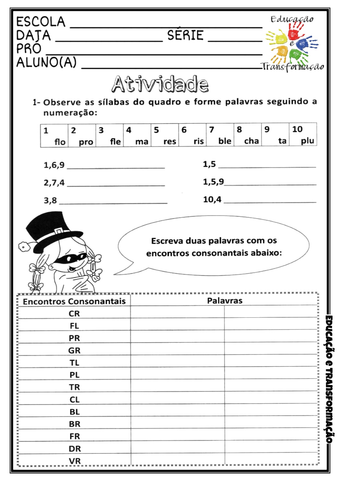 Atividade Com Encontro Consonantal - ROAREDU