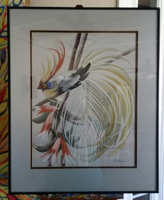 Paintings by M Devoe: 2 TROPICAL BIRD PAINTINGS BY M. Devoe