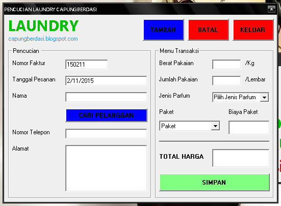 DEMO PROGRAM APLIKASI LAUNDRY SEDERHANA VISUAL BASIC 6 - capungberdasi