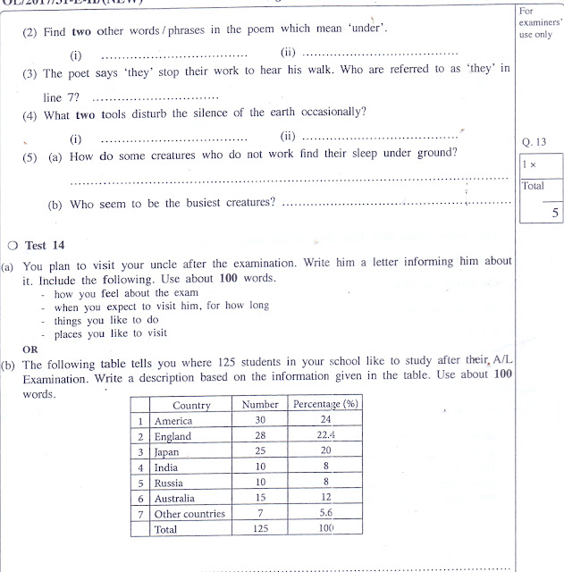 English Model Activities O/ L : O L 2017 NEW SYLLABUS ENGLISH PAPER