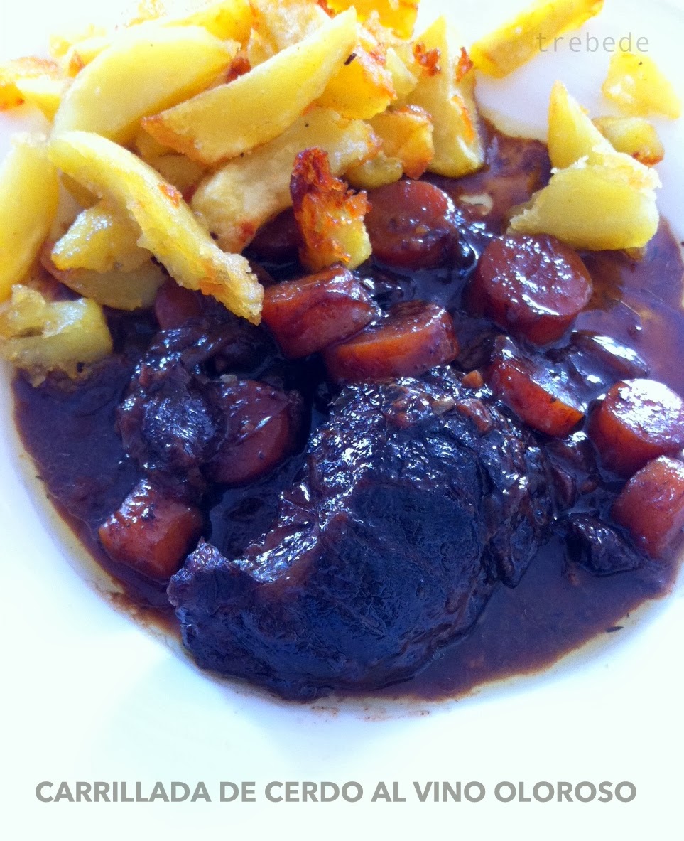 trébede: Carrillada de cerdo con patatas fritas.