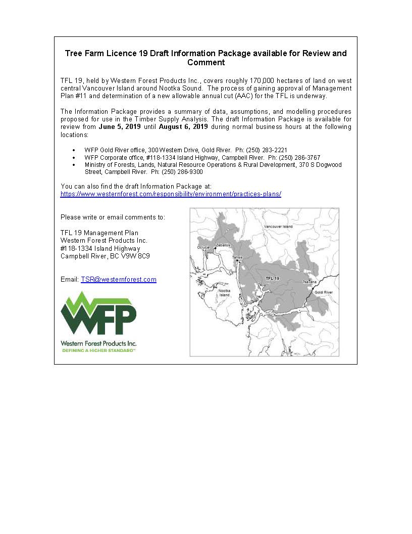 Tahsis Living: Tree Farm Licence information package available