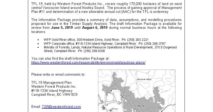 Tahsis Living: Tree Farm Licence information package available