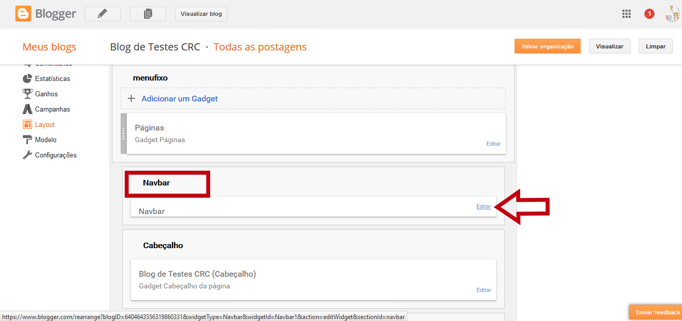Como tirar a navbar horizontal (menu do Blogger) - Cris Rocha Criações