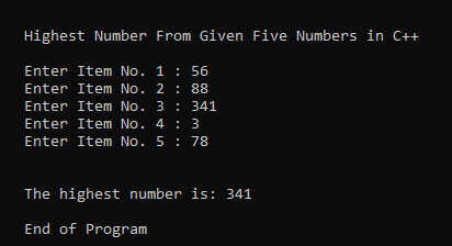 Free Programming Source Codes and Computer Programming Tutorials: Highest Number From Given Five ...
