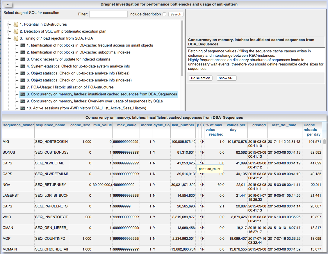Oracle-DB: How to check for appropriate sequence caching