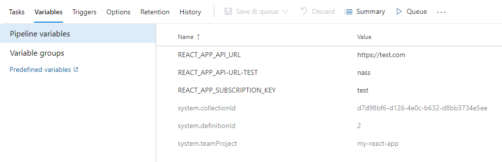 Sharieff: How to access environment variables in react app on azure devops.