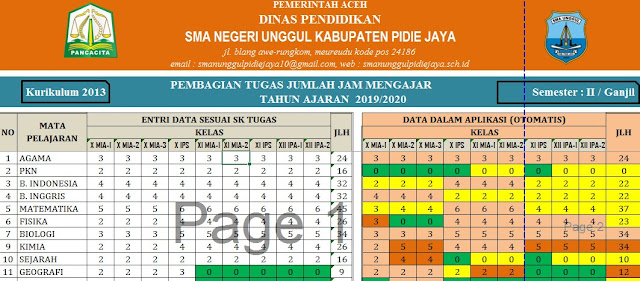 APLIKASI ROSTER PELAJARAN UNTUK SMP DAN SMA FORMAT EXCEL