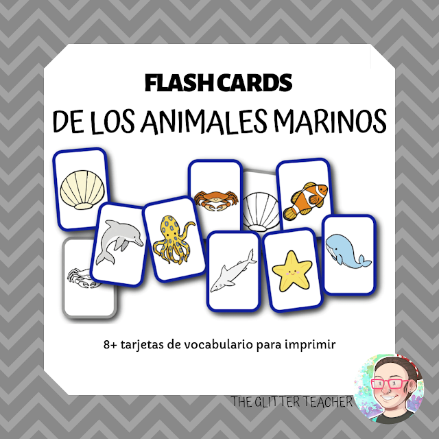 Flash cards y Tarjetas Doman de los animales del mar - The Glitter Teacher