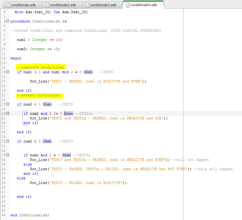 Progress of Learning ADA Programming: Ada Conditionals