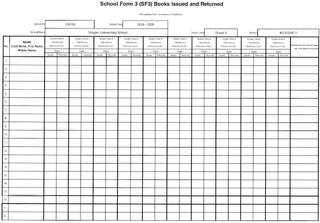 DepEd School Form 3 (SF3 in the time of COVID-19 (SY 2020-2021 ...