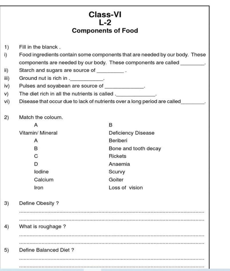 VI C SCIENCE 2.COMPONENTS OF THE FOOD (REVISION QUESTIONS)