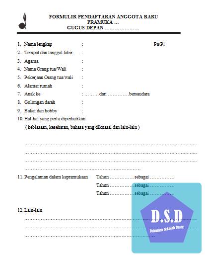 Contoh Formulir Pendaftaran untuk Anggota Baru Pramuka - Dokumen ...