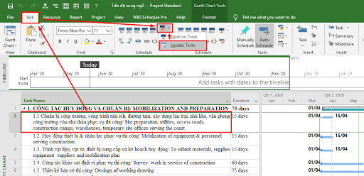 Cập nhật ngày bắt đầu và kết thúc thực tế trong Ms Project ~ ĐÀM TÀI CAP