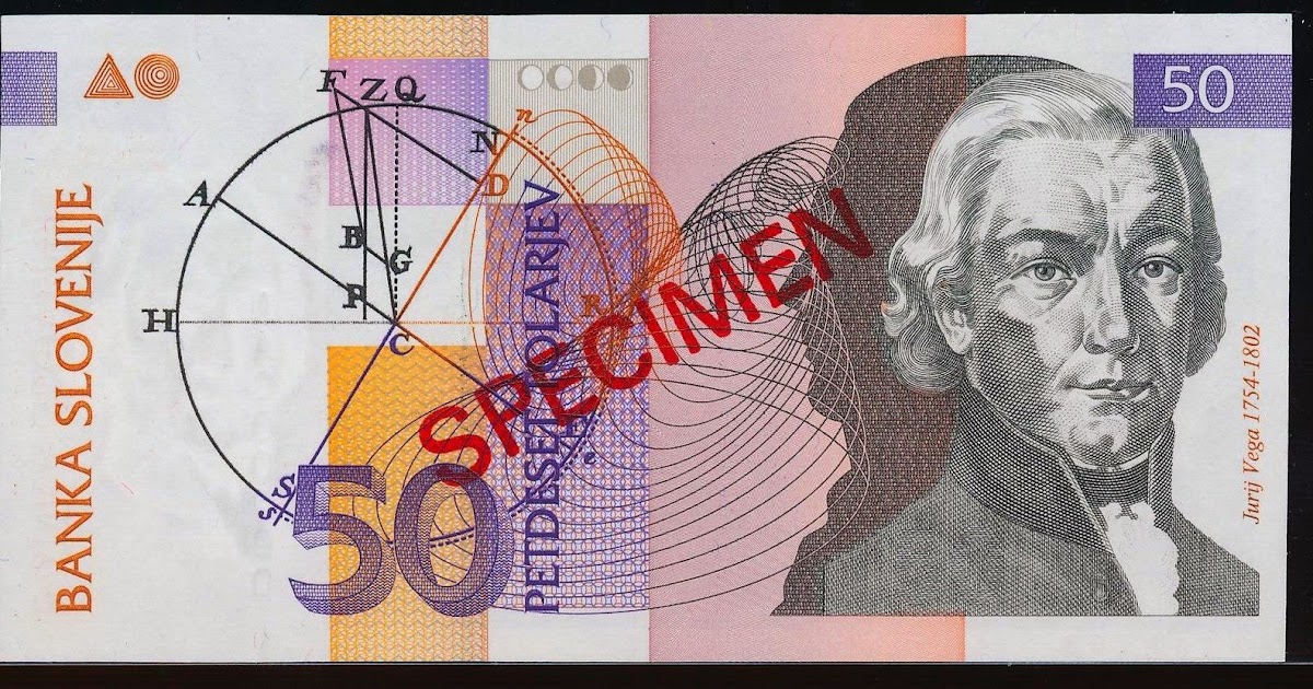 Slovenia 50 tolarjev banknote 1992 Baron Jurij Bartolomej Vega|World ...
