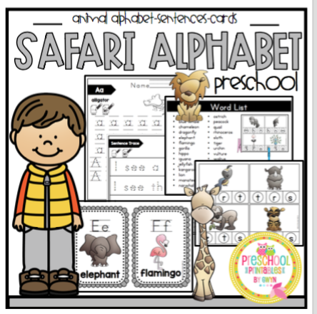 Safari Alphabet Worksheets & Clip Cards & Bulletin Board Alphabet Cards ...