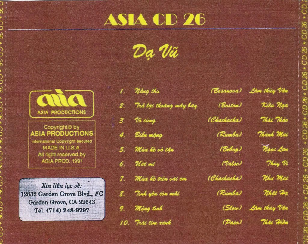 Asia CD 26 - Dạ Vũ ~ Cover Nhạc Việt