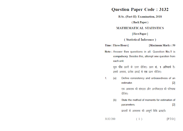 Lucknow University B.Sc.(Part-II) (Back Paper) MATHEMATICAL STATISTICS ...