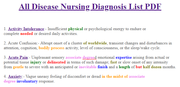 All Disease Nursing Diagnosis List PDF - NEW UPDATES