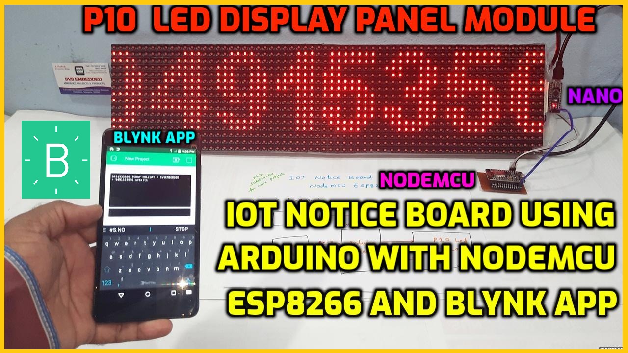 Svsembedded 9491535690 7842358459 Iot Notice Board Using Arduino With Nodemcu Esp8266 And