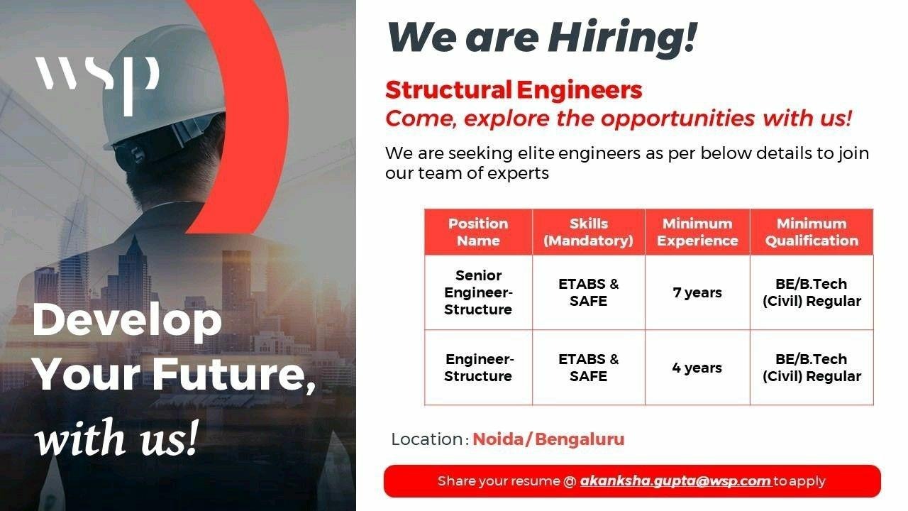 WSP - Hiring Structural Engineers - BE / B.Tech Civil - JOB ALERTS HUB