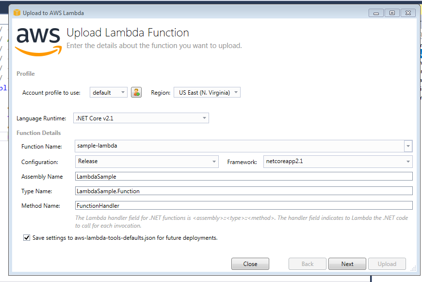 Creating a Lambda function in .netCore with Visual Studio and AWS ...