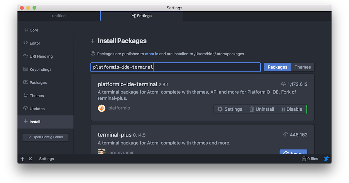 Memorandum: [Atom] ターミナルが使える ”platformio-ide-terminal"