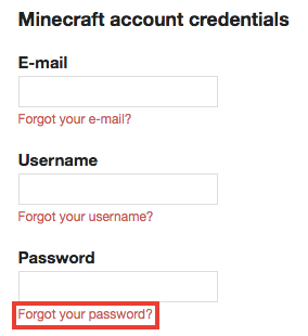 Minecraft Password Reset