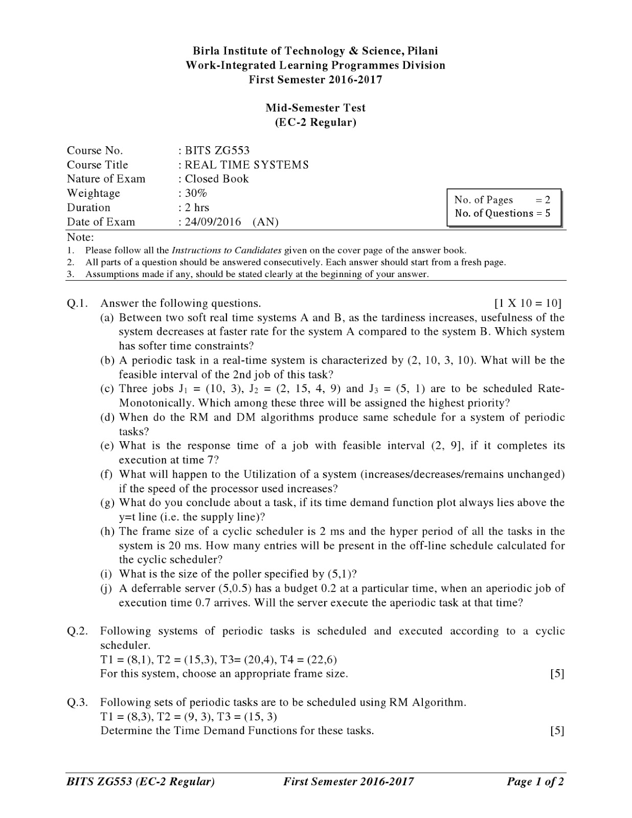 Question Papers: SEM 1