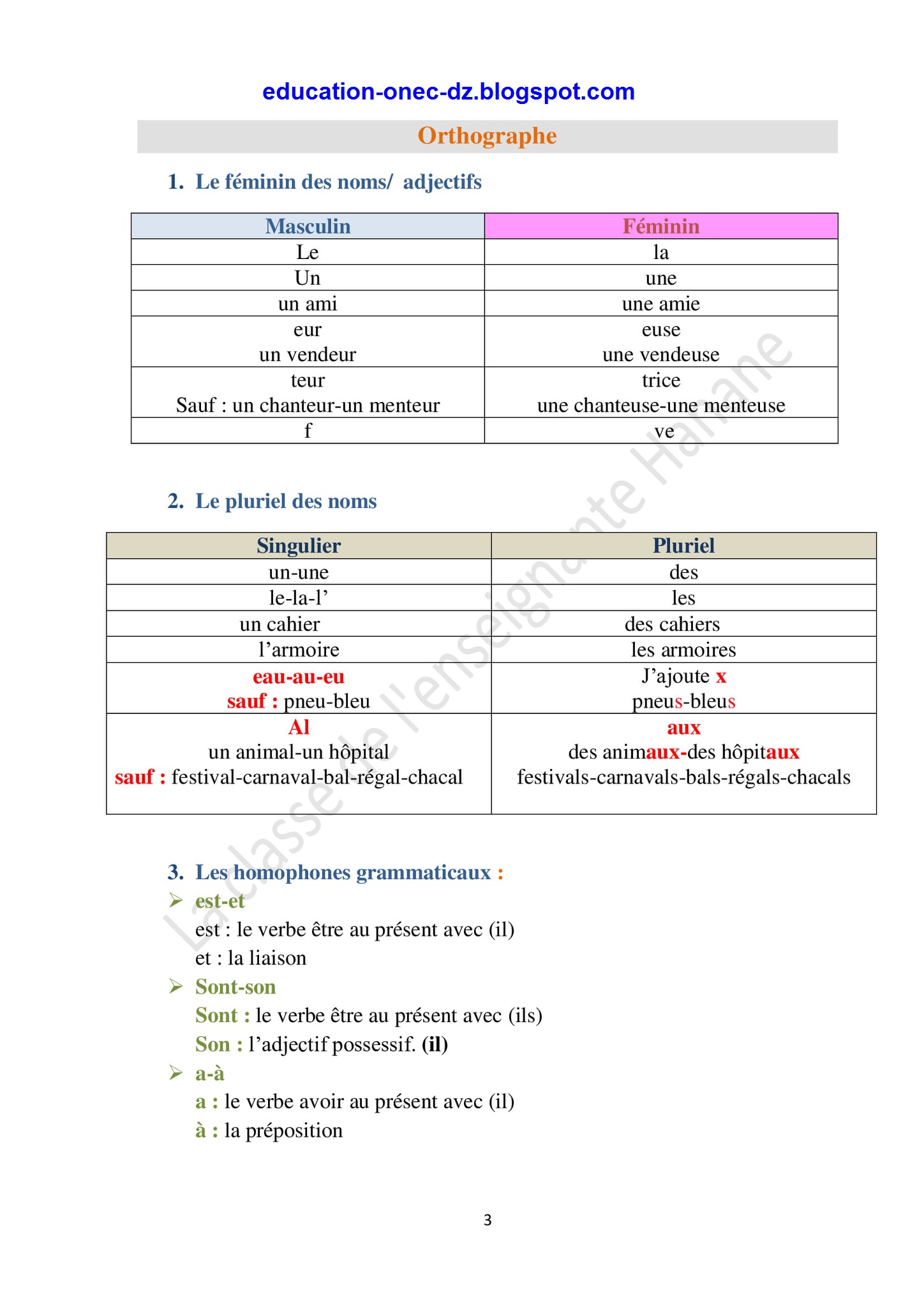 مراجعة عامة Révision générale de toutes les leçons لغة فرنسية للسنة 5 ...
