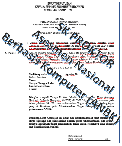Contoh SK Proktor ANBK Jenjang SD,SMP,SMA/SMK Tahun 2024 - Kherysuryawan.id