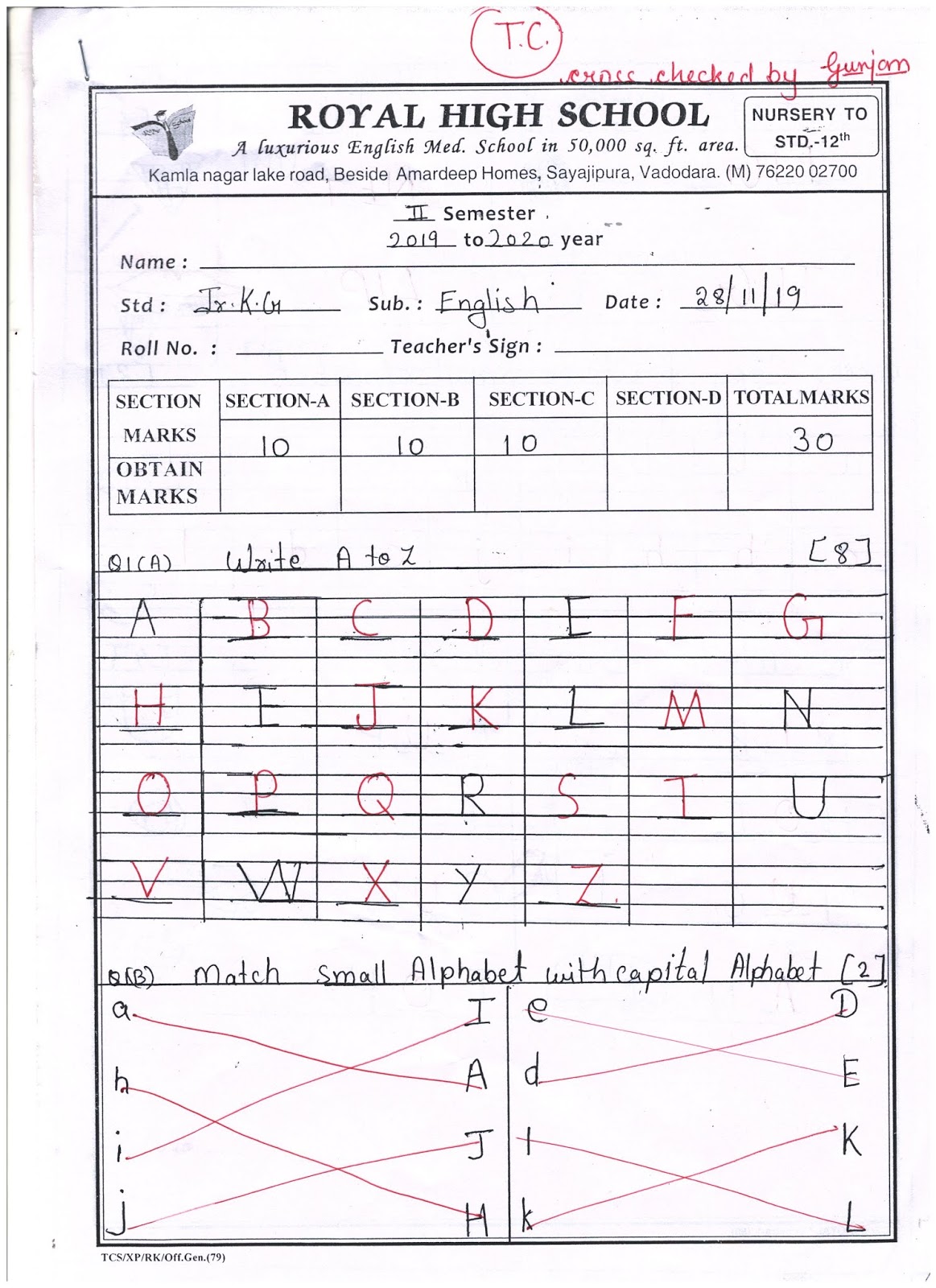 Jr.kg. Eng. Unit Test Paper