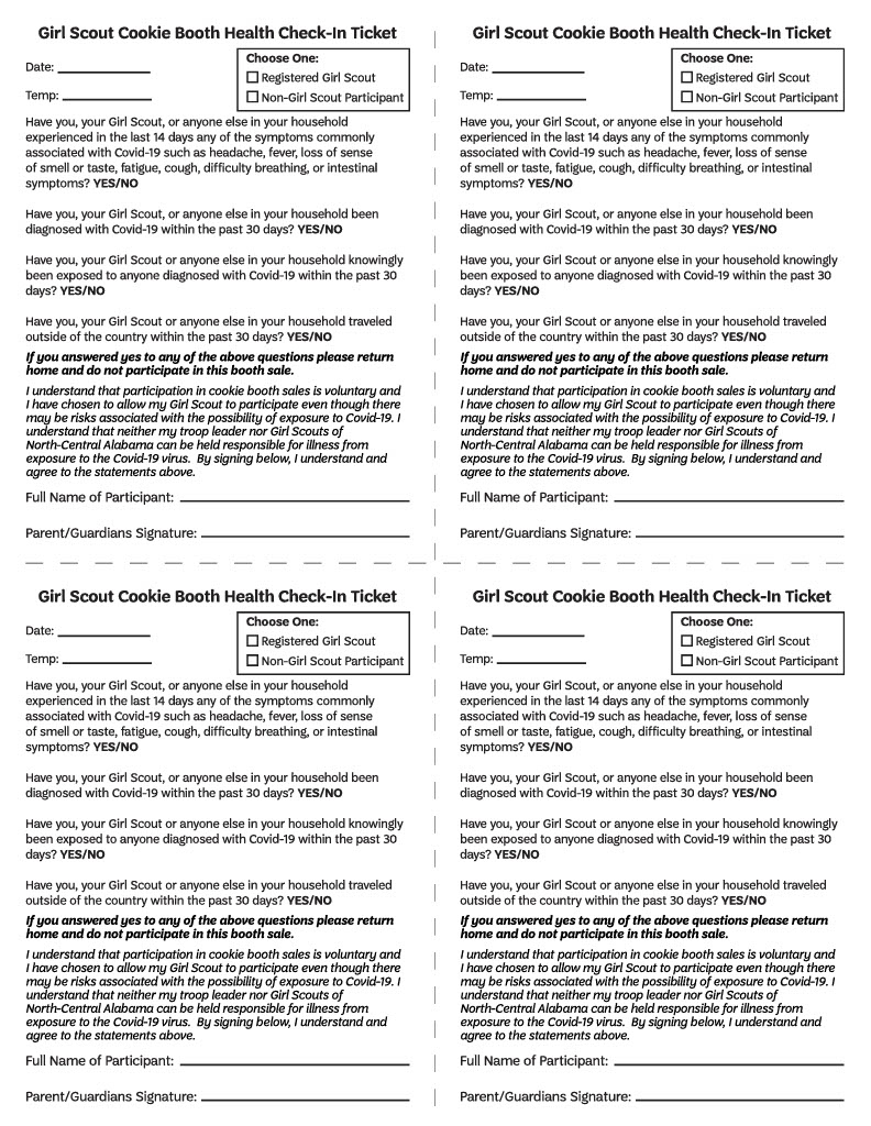 Booth Health Check-in Forms