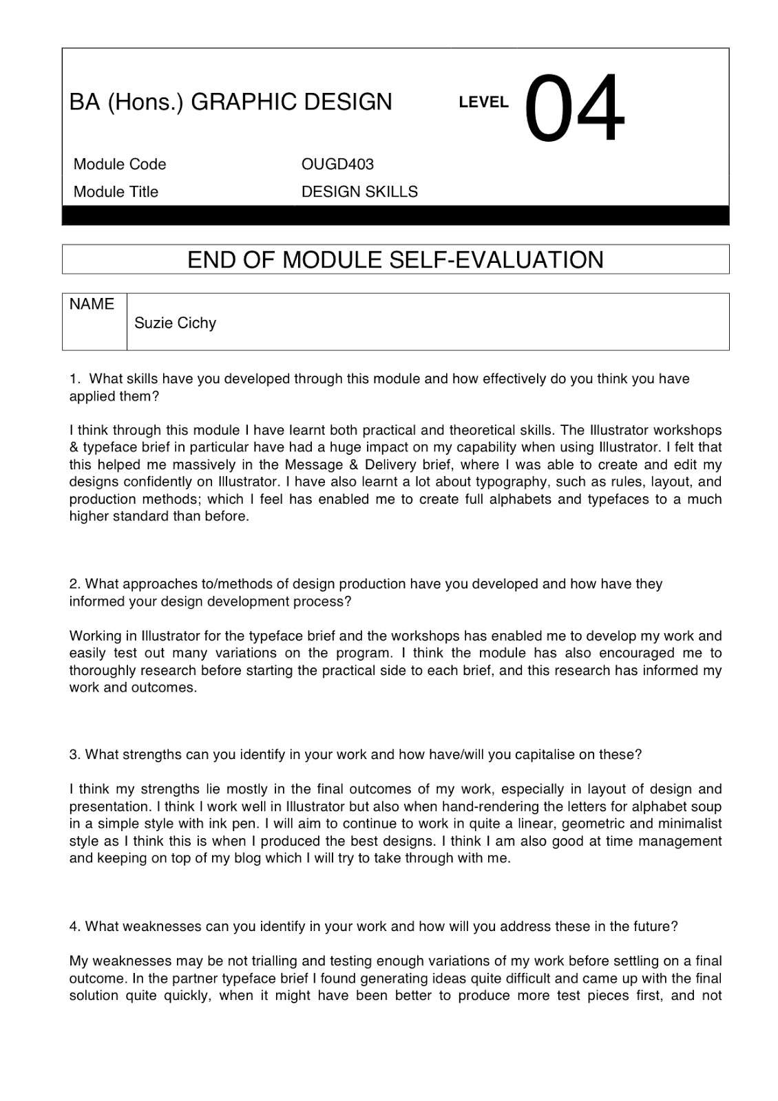 Design Practice: End of Module Self-Evaluation