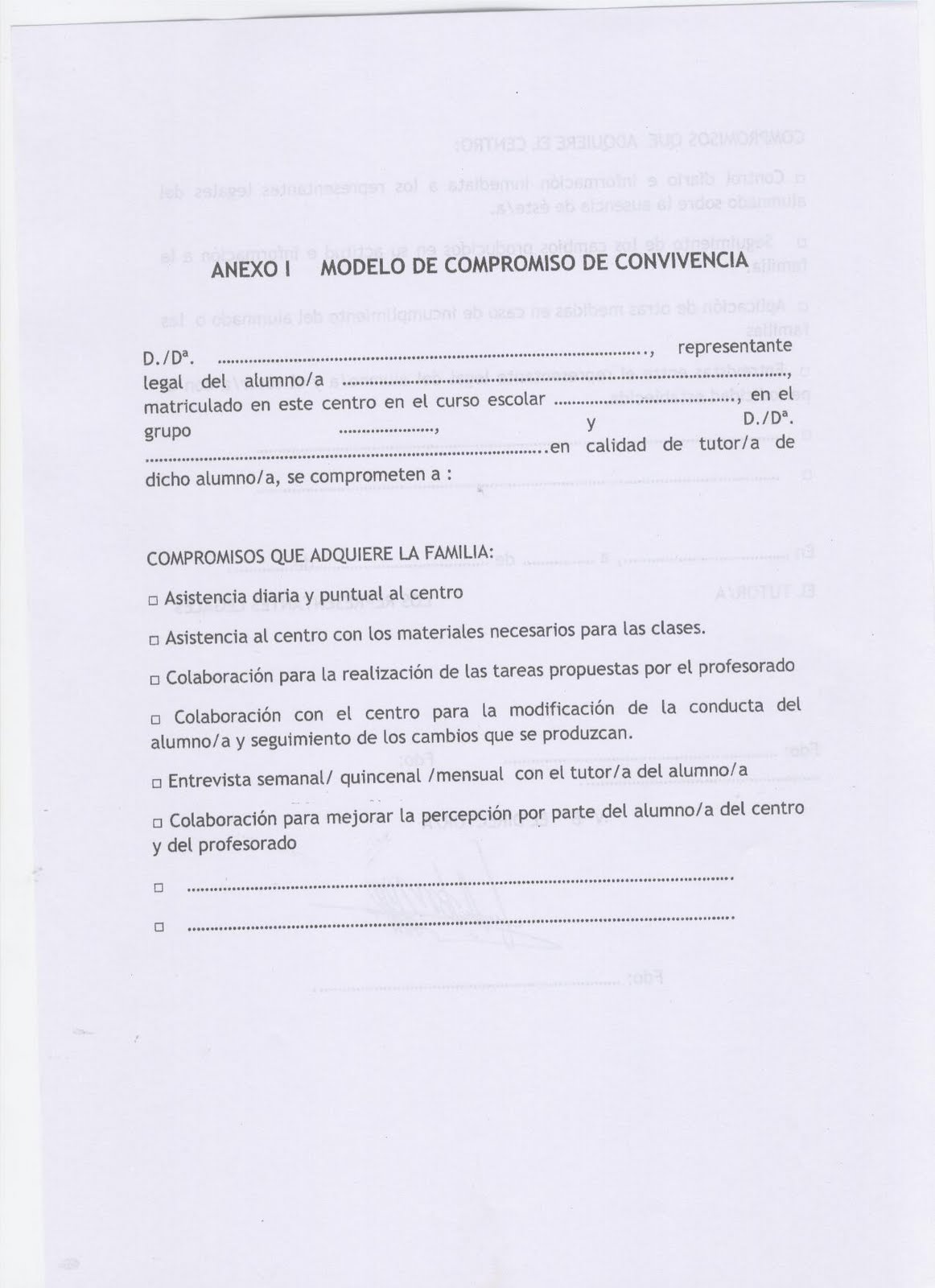 CEIP "Ntra. Sra. de Guaditoca": MODELO DE COMPROMISO DE CONVIVENCIA