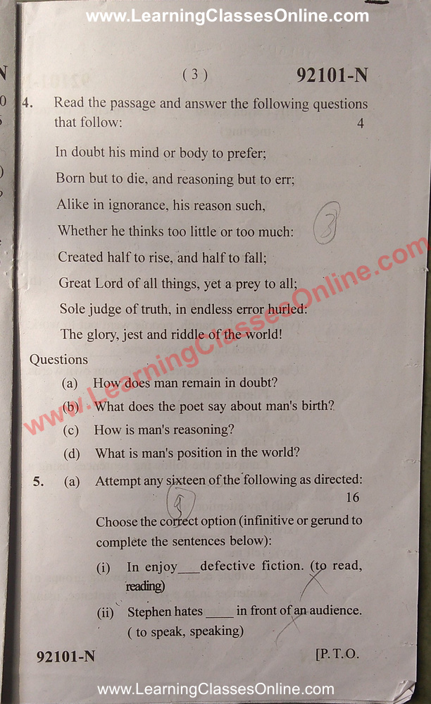 B.A 3rd Sem English Question Paper