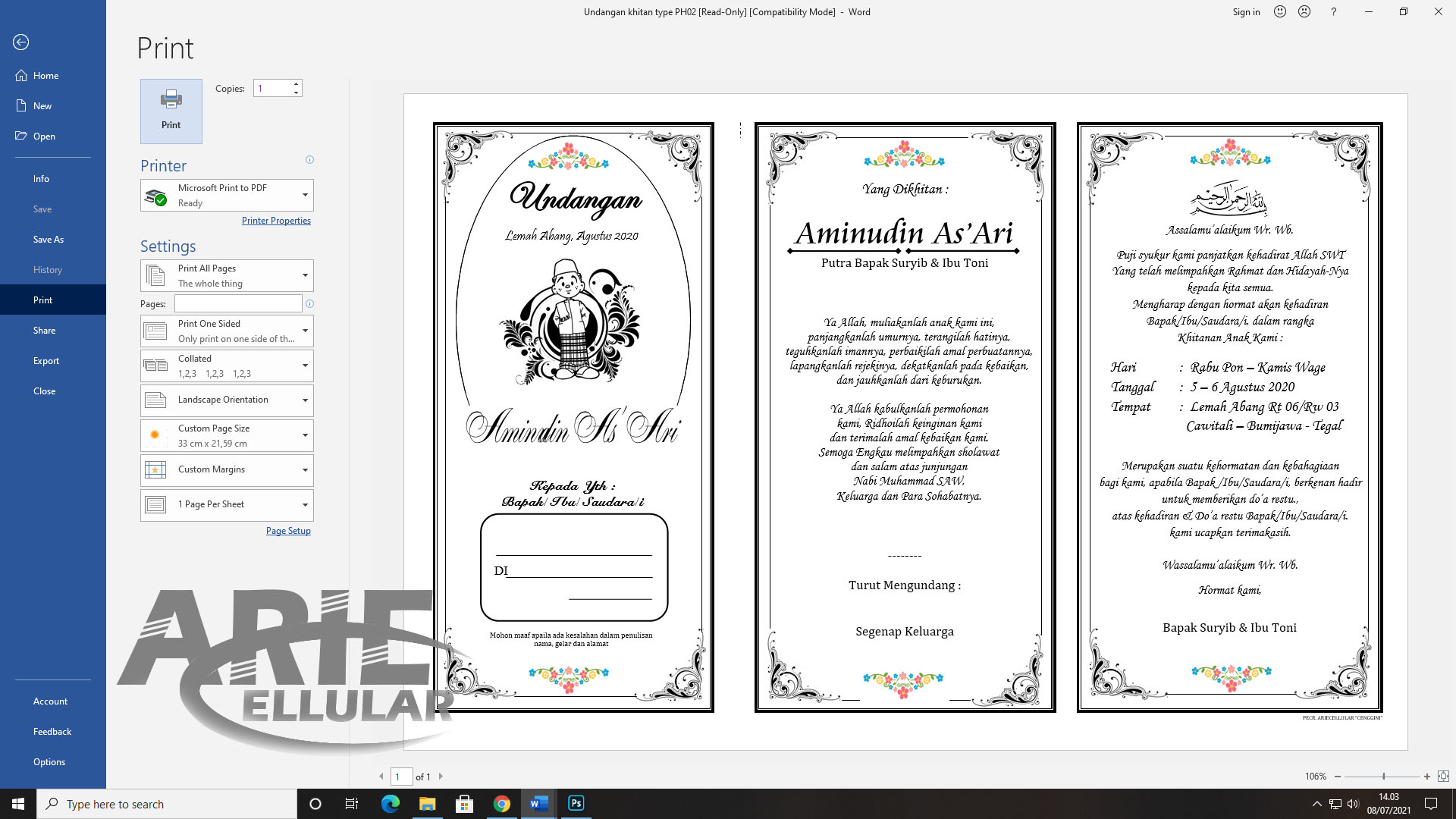 Download undangan pernikahan word type P101 - ARIE CELLULAR