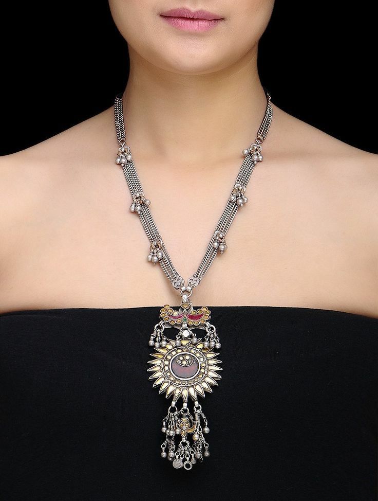 Long silver necklace