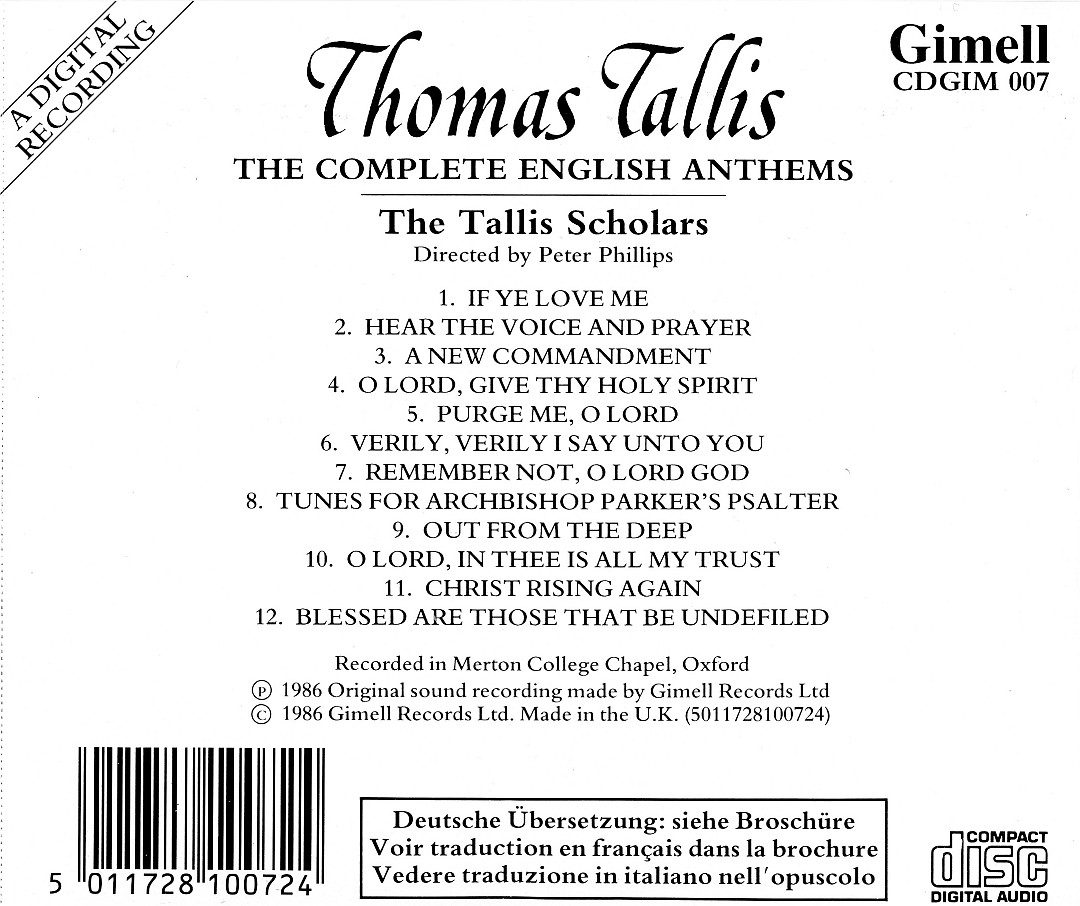makdelart - classique: Thomas Tallis - The Complete English Anthems ...