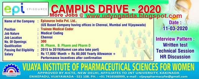 UDYOG ADDA: EPISOURCE - 300 Openings for Medical Coding Campus Drive for Freshers on 11th Mar' 2020