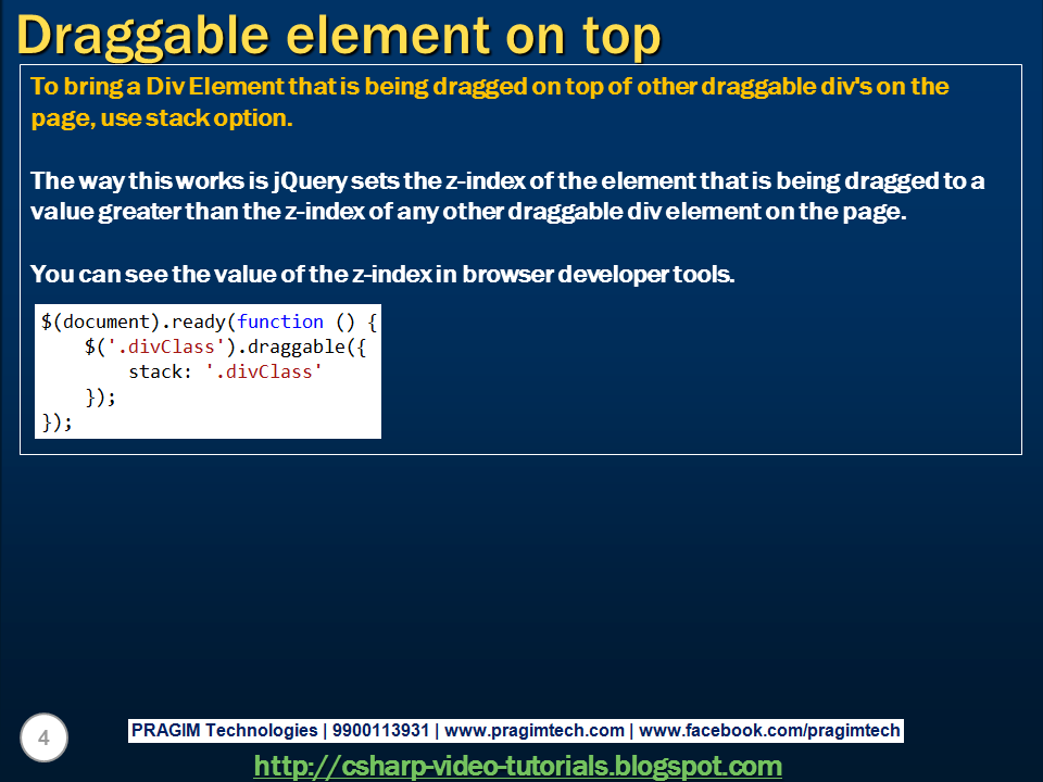 Sql server, .net and c# video tutorial: Draggable element on top