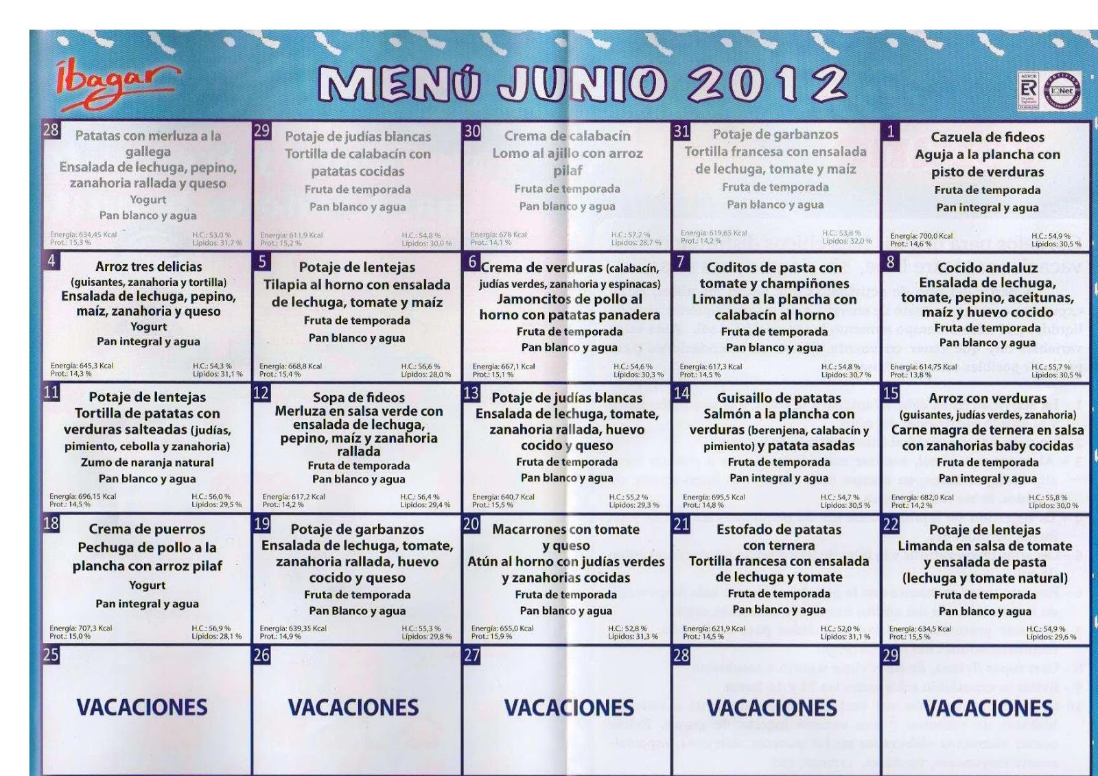 EL 5º ELEMENTO: MENÚ COMEDOR - JUNIO